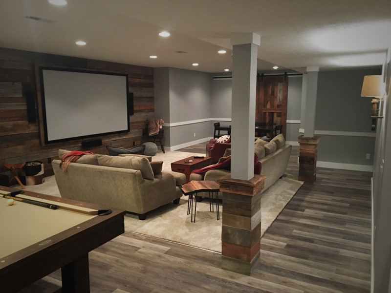 Barn Wood Inspired Basement - Rustic - Basement - Cleveland - by Della ...