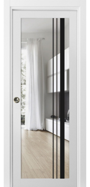 French Pocket Door | Lucia 2566 White Silk Clear Glass | Kit Trims Rail ...