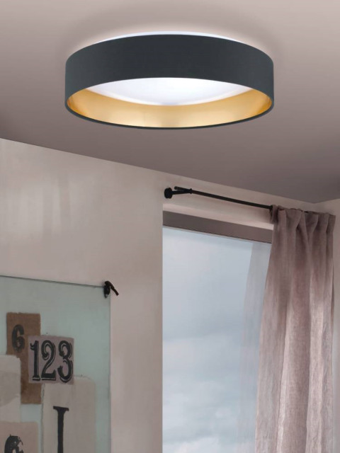LED Ceiling Light With Black and Gold Finish and White Plastic Diffuser ...