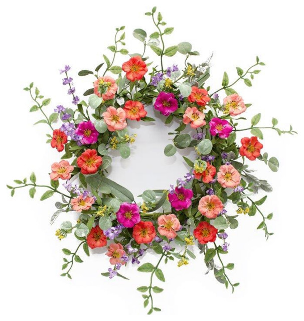 Mixed Floral Wreath 28"D Polyester - Wreaths And Garlands - by Melrose ...