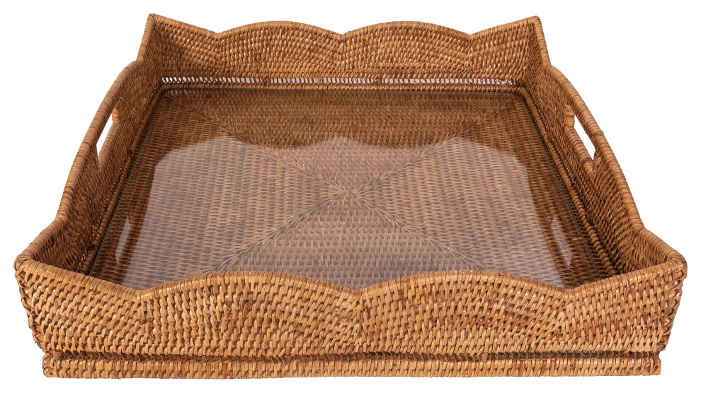 Artifacts Rattan™ Square Tray With Glass Insert, 20"x20"x4.5 ...