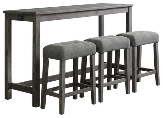 Pemberly Row Transitional Wood Multipurpose Bar Table Set in Charcoal ...