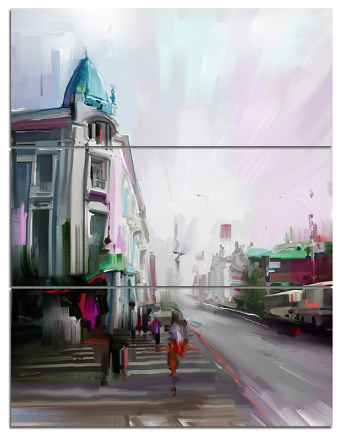 "City Street" Cityscape Canvas Artwork Print, 28"x36" 3 Panel ...