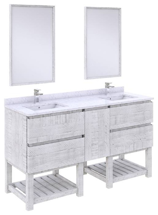 Formosa 60" Rustic White Modern Double Sink Open Bottom Vanity ...