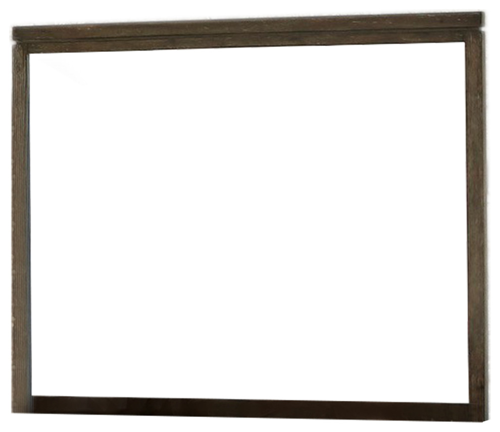 Rough Hewn Saw Textured Wooden Frame Mirror with Trim top, Brown and ...