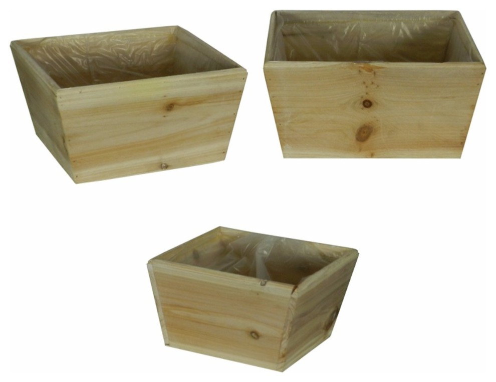 Splendid 3 Piece Wooden Flower Pot, Brown - Rustic - Indoor Pots And ...