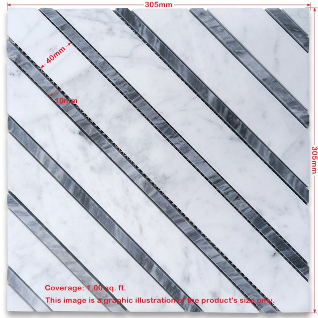 Carrara White Marble Geometric Polystrip Mosaic Bardiglio Gray Honed, 1 ...