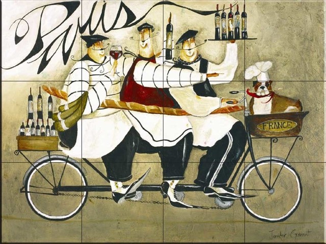 Tile Mural, Paris Chefs by Jennifer Garant, 17" x 12.75" (12 Tiles ...