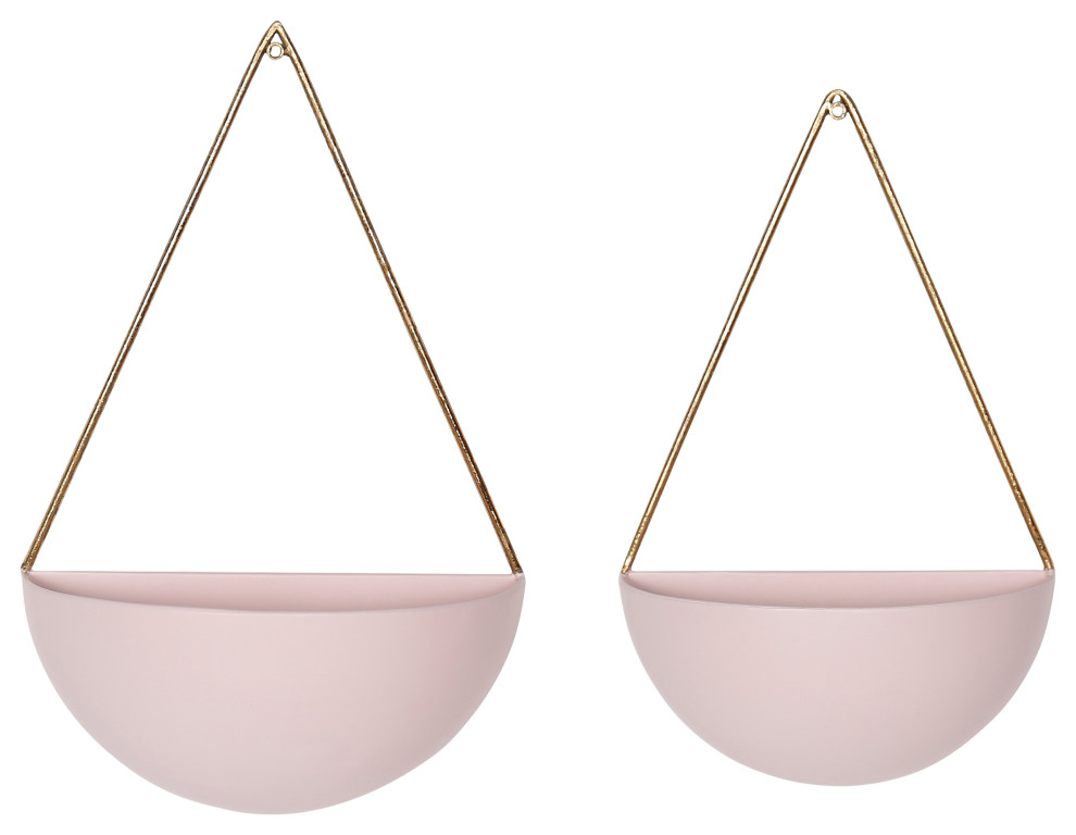 2-Piece Set Metal Half Moon Wall Planters, Pink, 11.75x5.75x18.25 ...