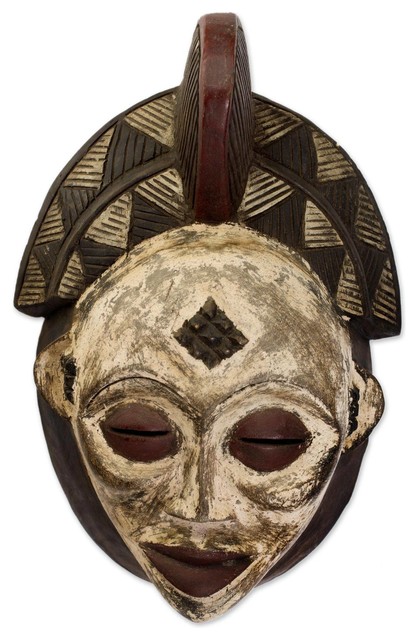 Handmade Spirit Guide Gabonese Africa Wood Mask, Ghana - Tropical ...