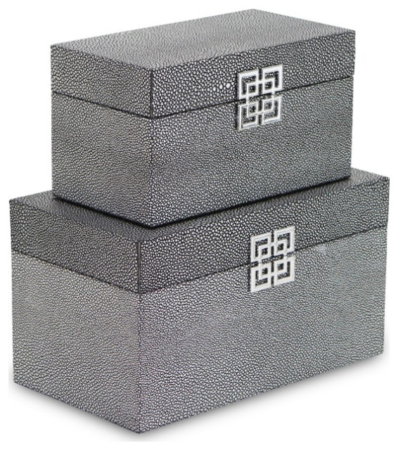 Set of Two Gray Wooden Boxes - Contemporary - Storage Bins And Boxes ...