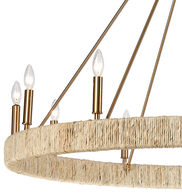 Abaca 12-Light Chandelier, Satin Brass With Abaca Rope Accents - Beach ...