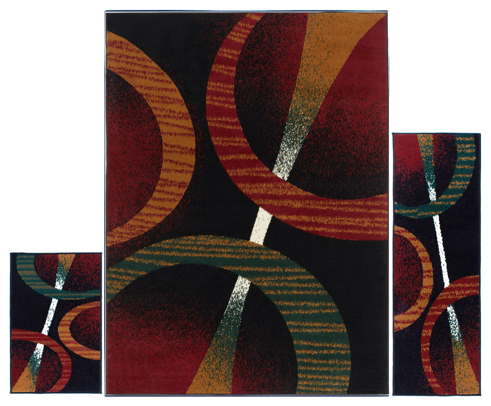 Home Dynamix Ariana Arcata Area Rug 3 Piece Set, Geometric Black, 3 ...