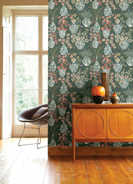 Harper Green Floral Vase Wallpaper, Bolt - Contemporary - Wallpaper ...