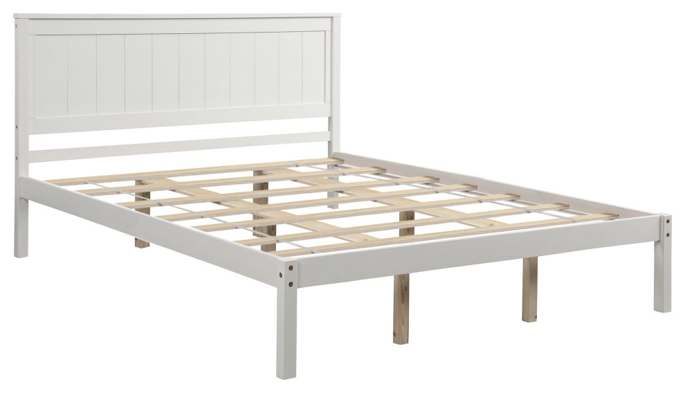 Traditional Platform Bed, Pine Wood Frame and Grooved Headboard, Queen - Transitional - Platform ...