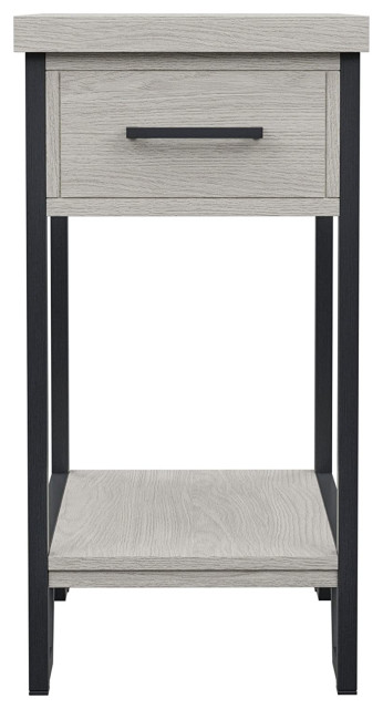 Rustic Side Table, Metal Frame With MDF Drawer & Open Lower Shelf ...