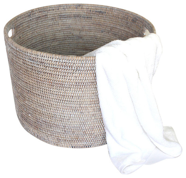 White Rattan Storage Basket Open Round - Beach Style - Baskets - by ...