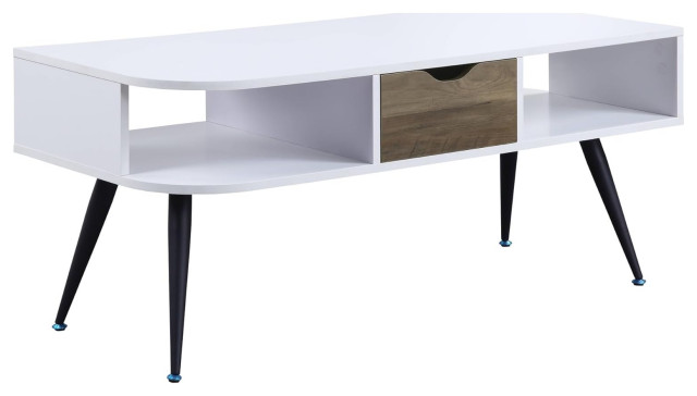 Rectangular Coffee Table, Angled Black Legs With Open Compartments ...