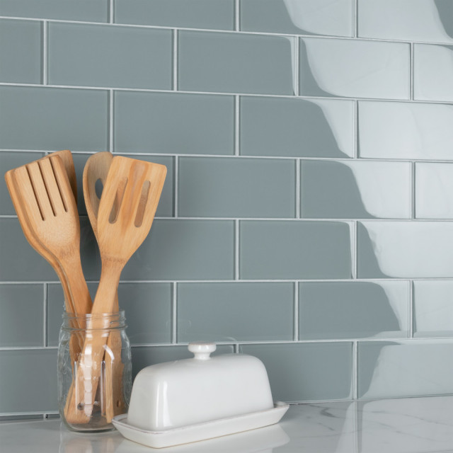 Tessera Subway Blue Smoke Glass Wall Tile - Contemporary - Wall And ...