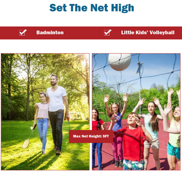 Costway 10FT Adjustable Badminton Net Set W/2 Shuttlecocks Portable ...