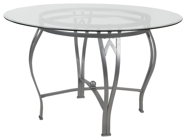 Clear Glass Top Dining Table with Silver Metal Frame, Contemporary ...