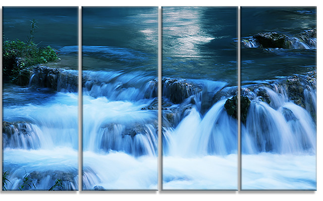 Beautiful Small Blue Waterfalls, Landscape Wall Art on Canvas, 48"x28 ...