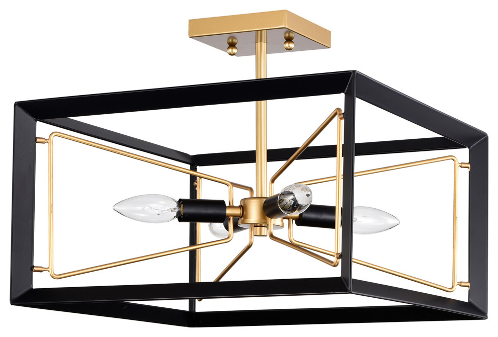 WAREHOUSE OF TIFFANY'S 2014/4SF Jaysen Matte Black+Gold 4-Light ...