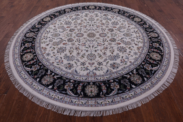 8' Round Persian Nain Wool & Silk Handmade Rug - Q14748, 8' 2" X 8' 2 ...
