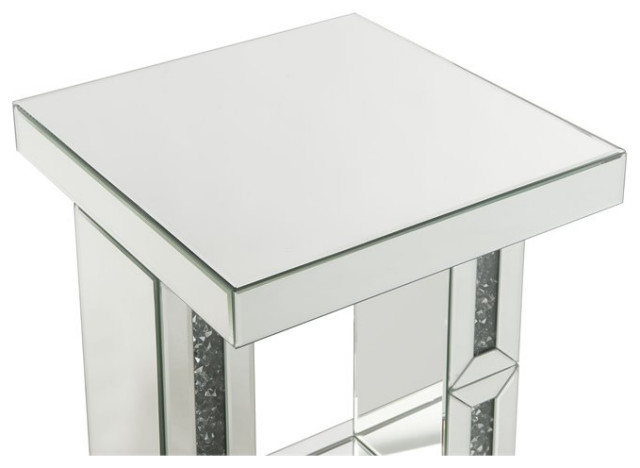 ACME Noralie Glass Accent Table with Pedestal Base in Mirrored and Faux ...