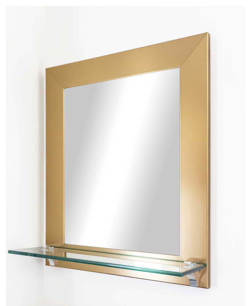 Wall Mirror With Tempered Glass Shelf and Decorative Brackets, 21.5x25 ...