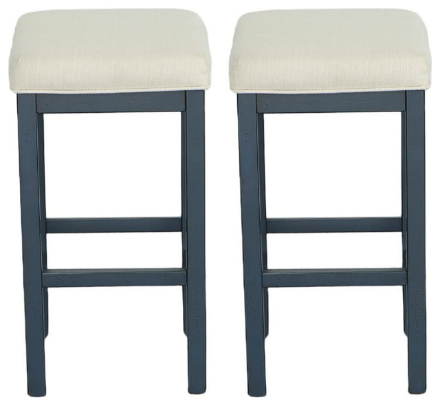 Irish Pub Set of 2 Upholstered Counter Stools In Denim Blue ...