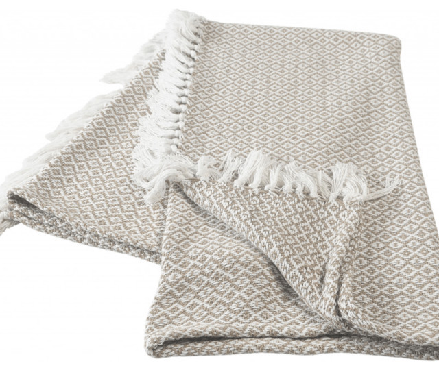 Tan Woven Cotton Geometric Throw Blanket - Scandinavian - Throws - by ...