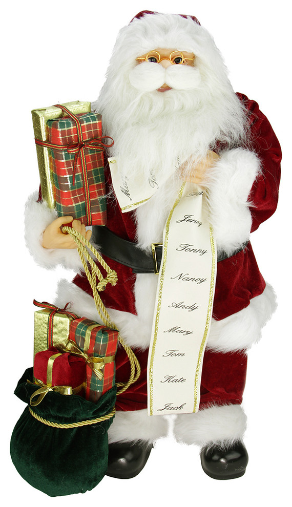 24" Standing Traditional Santa Holding a List of Names and Gift Bag ...