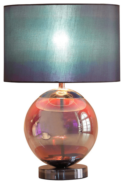 19" Iridescent Glass Globe Table Lamp With Gray Classic Drum Shade ...