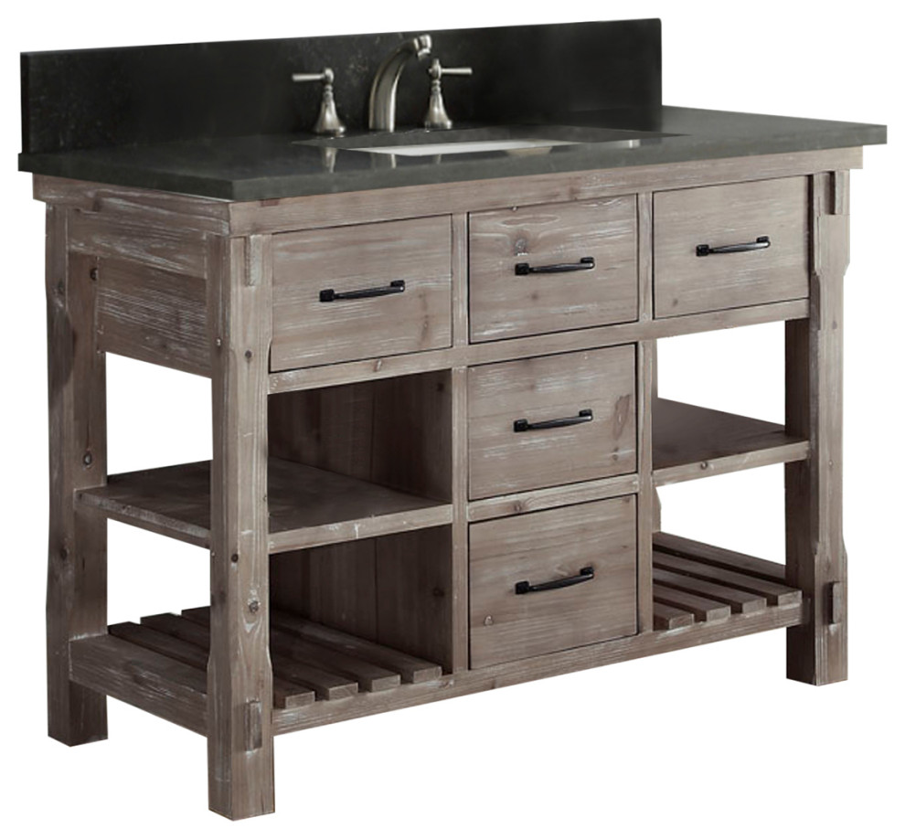 Rustic Single Sink Vanity With Rectangular Sink With Limestone Top ...