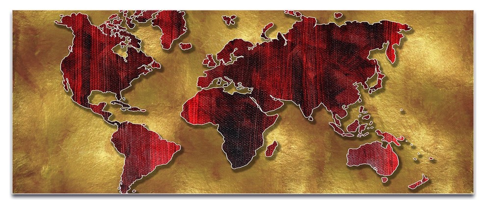 Eclectic World Map 'Golden World', Modern Map Art on Metal or Acrylic ...
