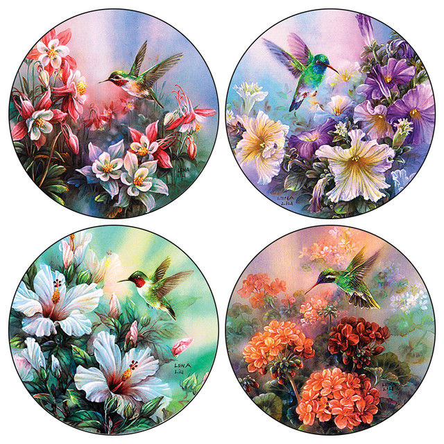 New Hummingbirds Stone Coasters, Set of 8, 4.5x1.38x1.38 - Traditional ...
