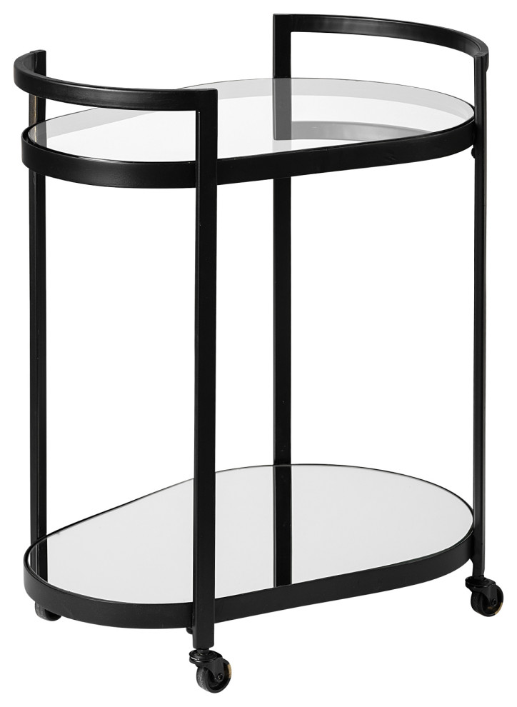 Eleonore Black Metal w/ Two-Tier Mirrored Shelves Bar Cart ...
