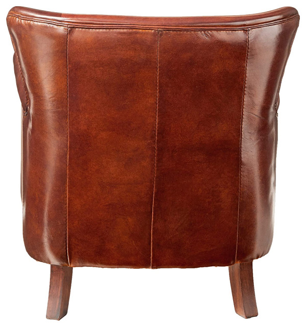 Vintage Dark Brown Leather Accent Chair with Top Grain Upholstery ...