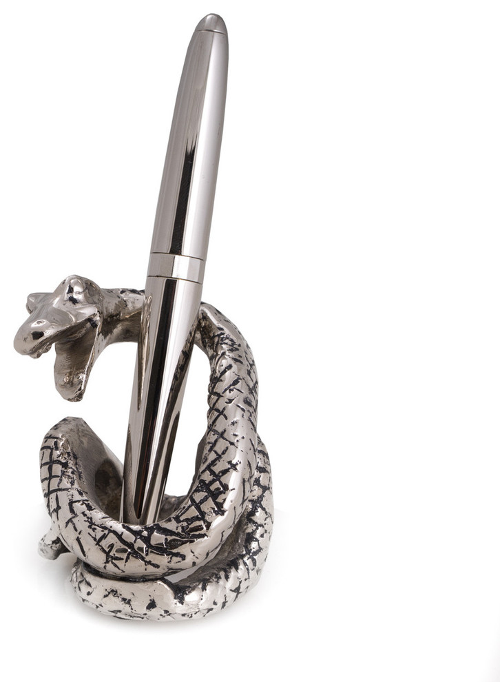 Bey Berk Antique Silver Plated Snake Pen Holder - Contemporary - Desk ...