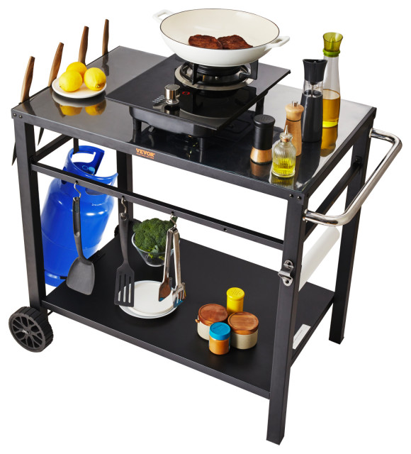 VEVOR Outdoor Grill Dining Cart Double-Shelf BBQ Movable Food Prep ...