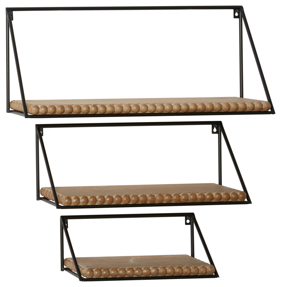 Set of 3 Black Metal Industrial Wall Shelf 93632 - Industrial - Display ...