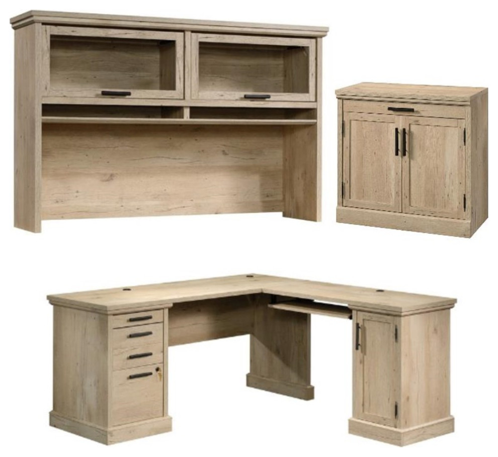 Home Square 3-Piece Set with L-Shaped Desk Large Hutch & Base Storage ...
