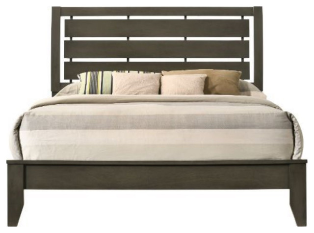 Queen Platform Bed, Tapered Legs & Unique Slatted Sleigh Headboard ...