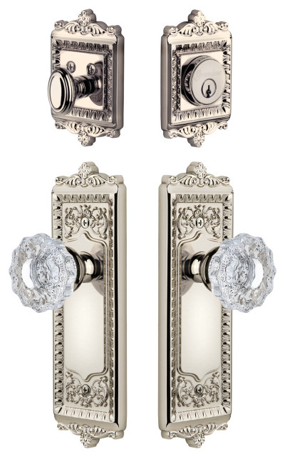 Windsor Plate with Versailles Crystal Knob and Deadbolt in Polished ...