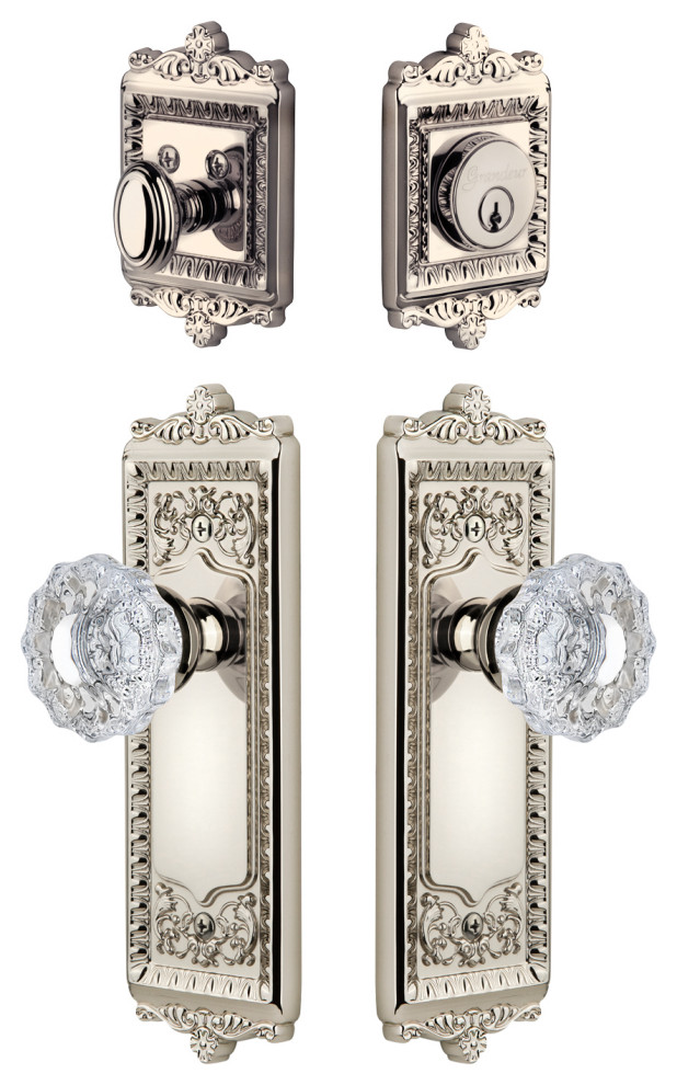Windsor Plate with Versailles Crystal Knob and Deadbolt in Polished ...
