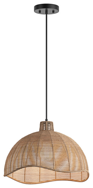 Farmhouse Brown 1-Light Woven Paper Rope Pendant Lighting Fixture ...