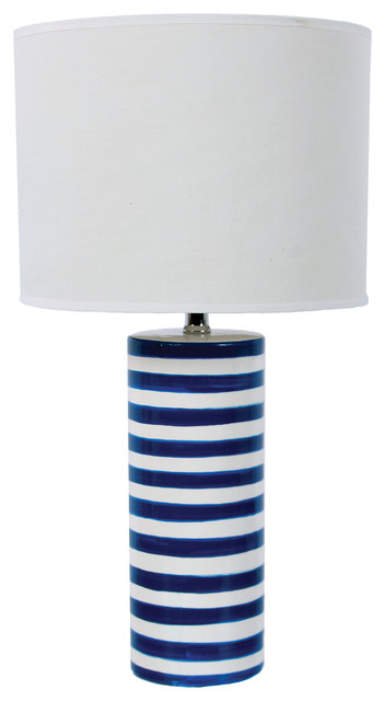 White and Navy Stripe Ceramic Lamp - Table Lamps - by DEI