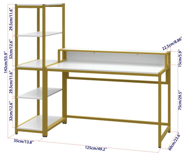 Multifunctional Desk, Golden Metal Frame & Spacious Top With Raised ...