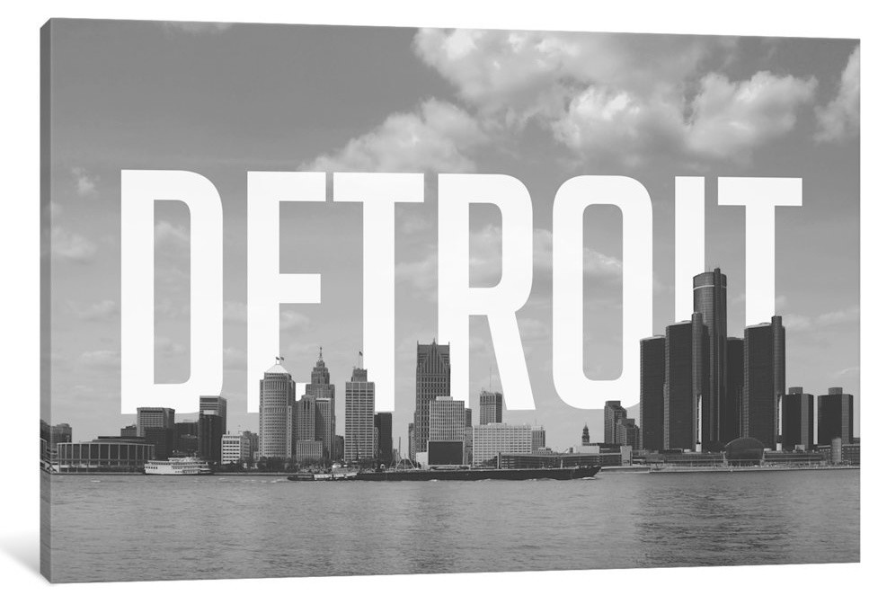 "Black and White Detroit" by 5by5collective, 12x8x.75, 18x12x1.5 - Contemporary - Prints And ...